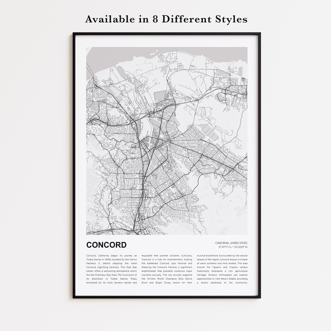 Concord Map Print, Concord Travel Map, Concord Wall Decor Art, Concord ...