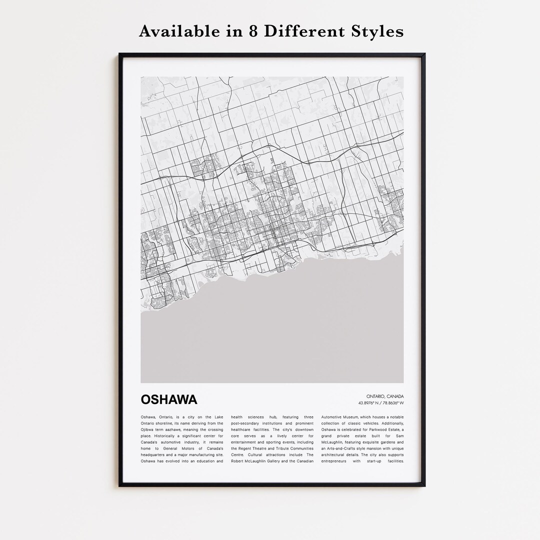Oshawa Map Print, Oshawa Travel Map, Oshawa Wall Decor Art, Oshawa ...