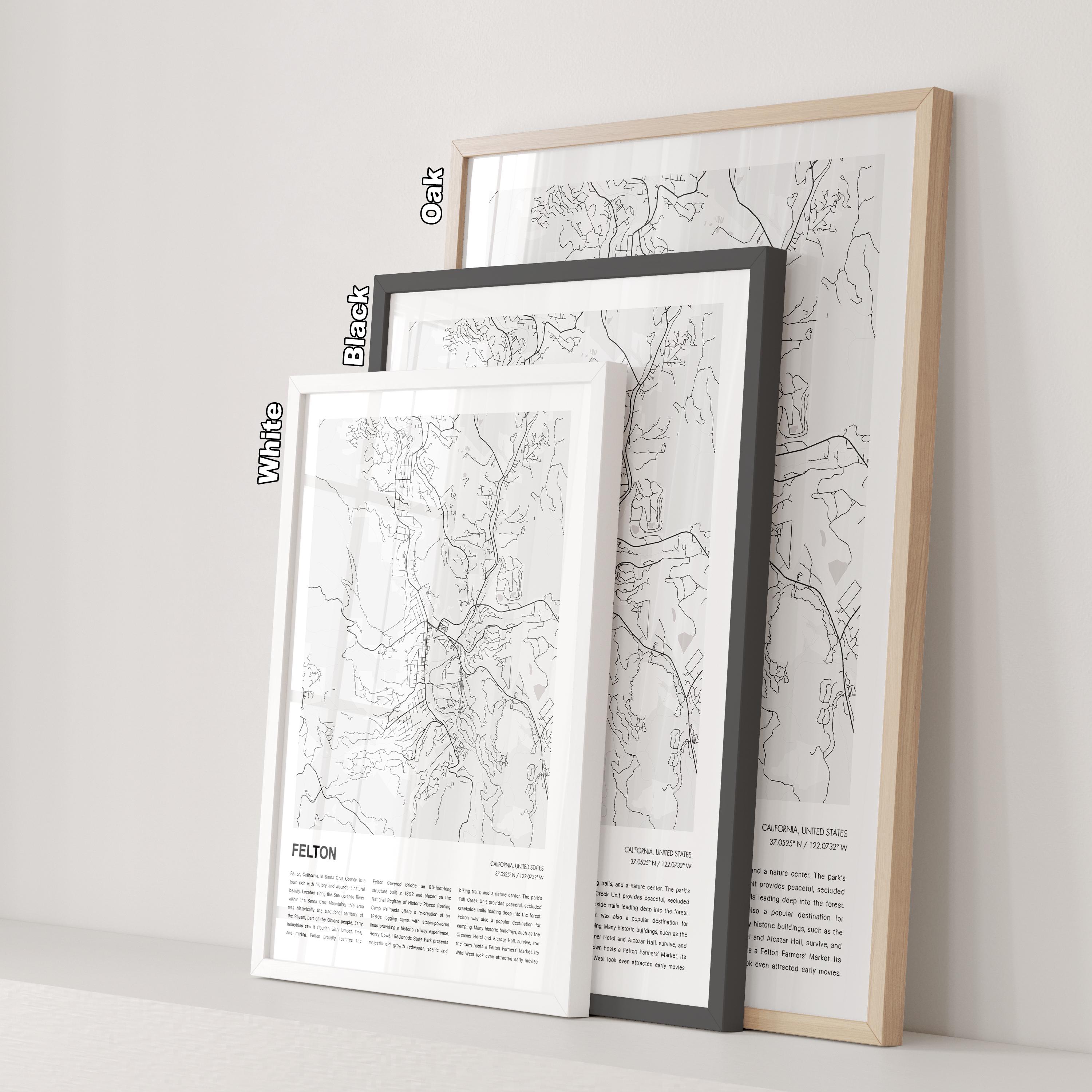 Felton Map Print, Felton Travel Map, Felton Wall Decor Art, Felton ...