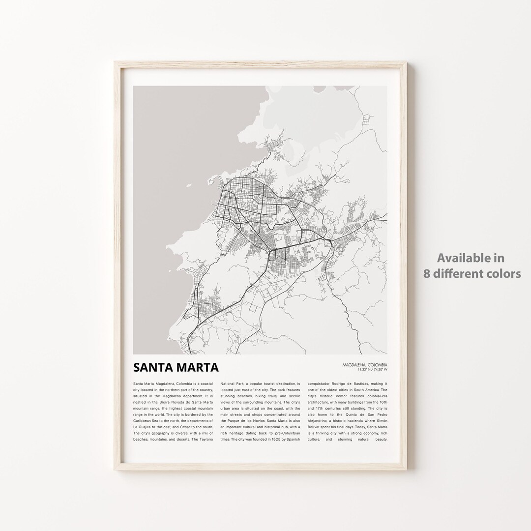 Santa Marta Map Print, Santa Marta Travel Map, Santa Marta Wall Decor ...