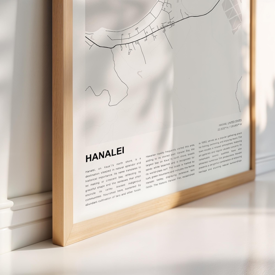 Hanalei Map Print, Hanalei Travel Map, Hanalei Wall Decor Art, Hanalei ...