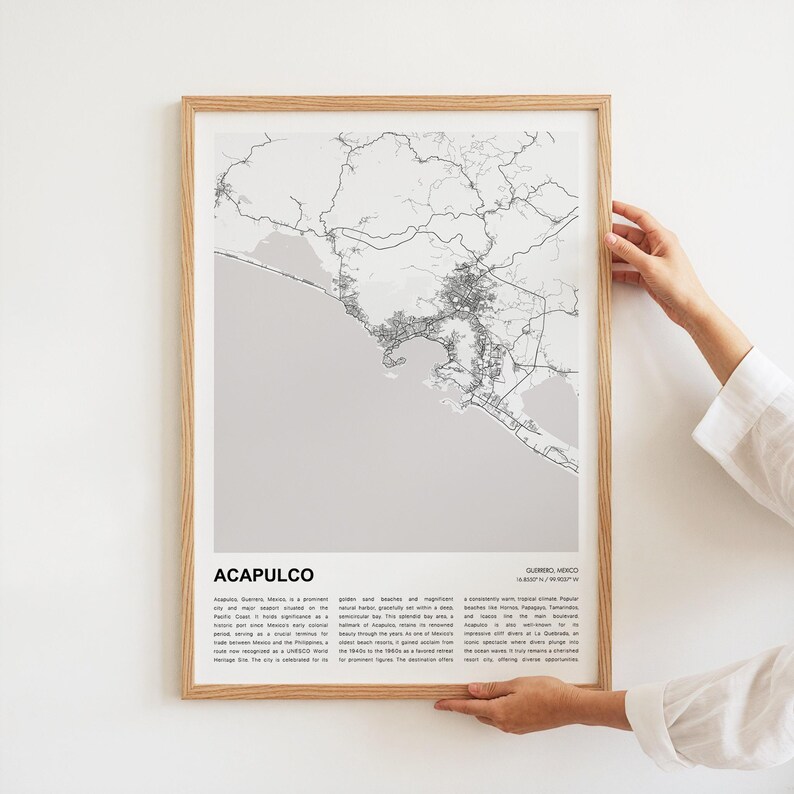 Acapulco Map Print, Acapulco Travel Map, Acapulco Wall Decor Art ...