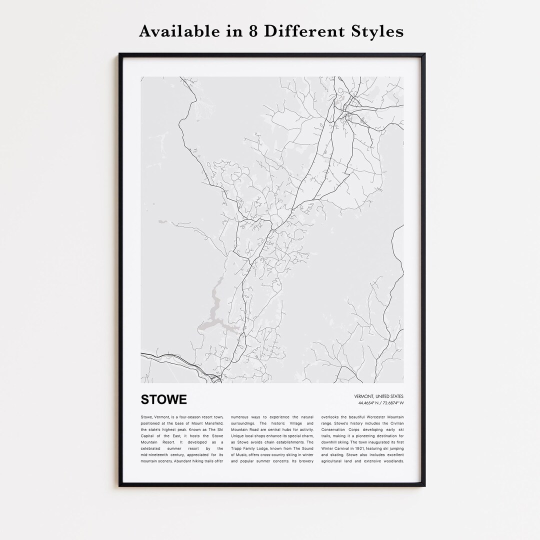 Stowe Map Print, Stowe Travel Map, Stowe Wall Decor Art, Stowe Vermont ...