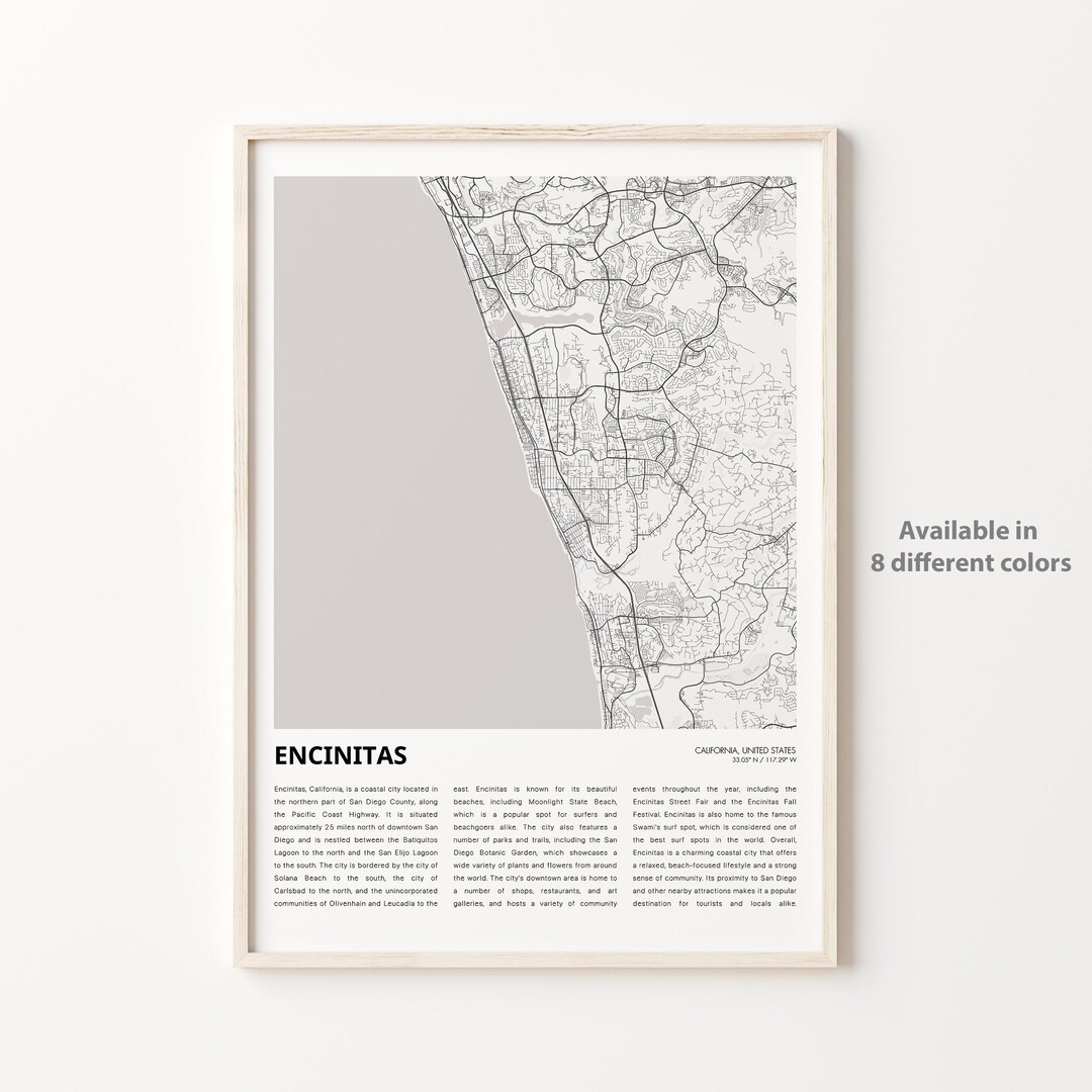 Encinitas Map Print, Encinitas Travel Map, Encinitas Wall Decor Art, Encinitas California ...