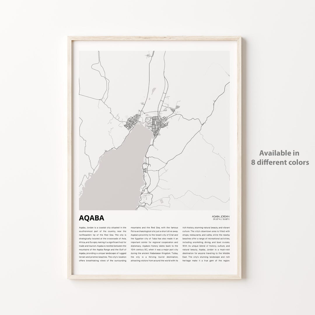 Aqaba Map Print, Aqaba Travel Map, Aqaba Wall Decor Art, Aqaba Aqaba ...