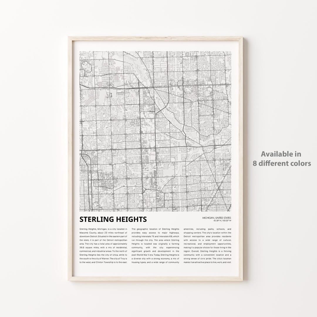 Sterling Heights Map Print, Sterling Heights Travel Map, Sterling ...