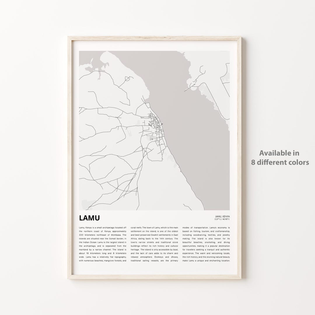 Lamu Map Print, Lamu Travel Map, Lamu Wall Decor Art, Lamu Lamu ...