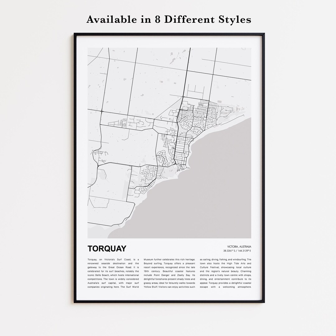 Torquay Map Print, Torquay Travel Map, Torquay Wall Decor Art, Torquay ...