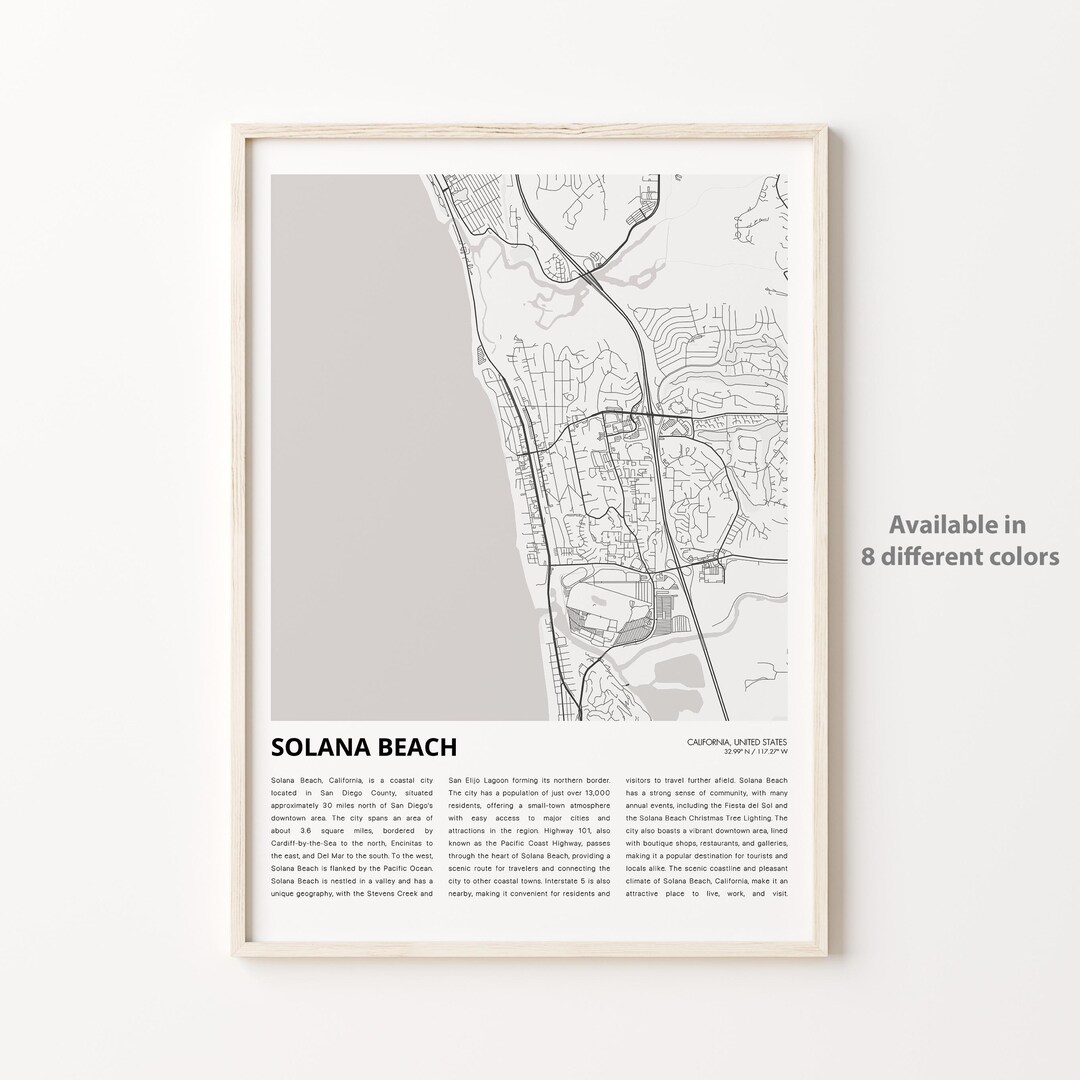 Solana Beach Map Print, Solana Beach Travel Map, Solana Beach Wall ...