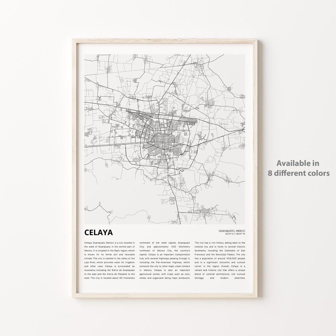 Celaya Map Print, Celaya Travel Map, Celaya Wall Decor Art, Celaya ...