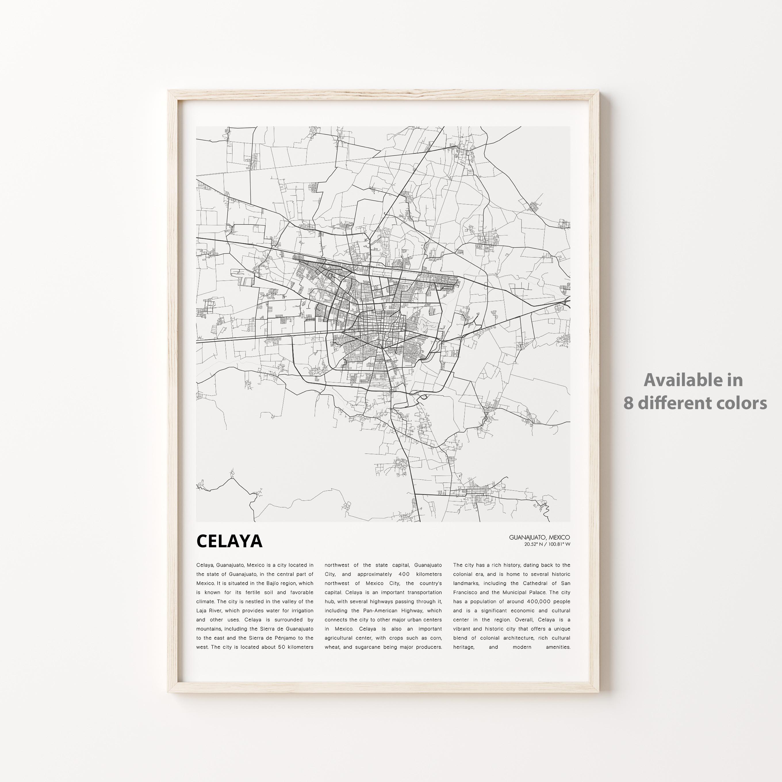 Celaya Map Print, Celaya Travel Map, Celaya Wall Decor Art, Celaya ...