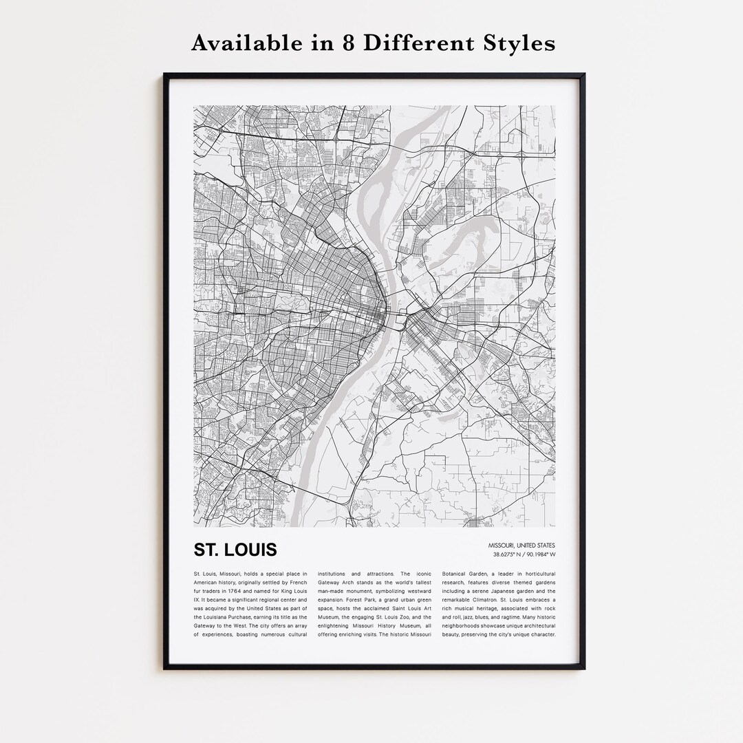 St. Louis Map Print, St. Louis Travel Map, St. Louis Wall Decor Art, St ...