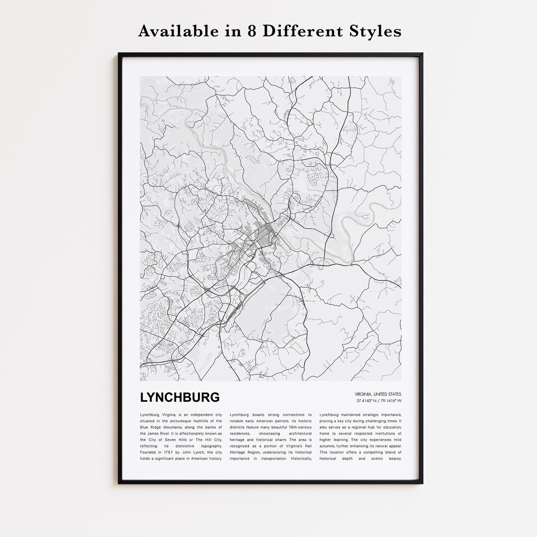 Lynchburg Map Print, Lynchburg Travel Map, Lynchburg Wall Decor Art ...