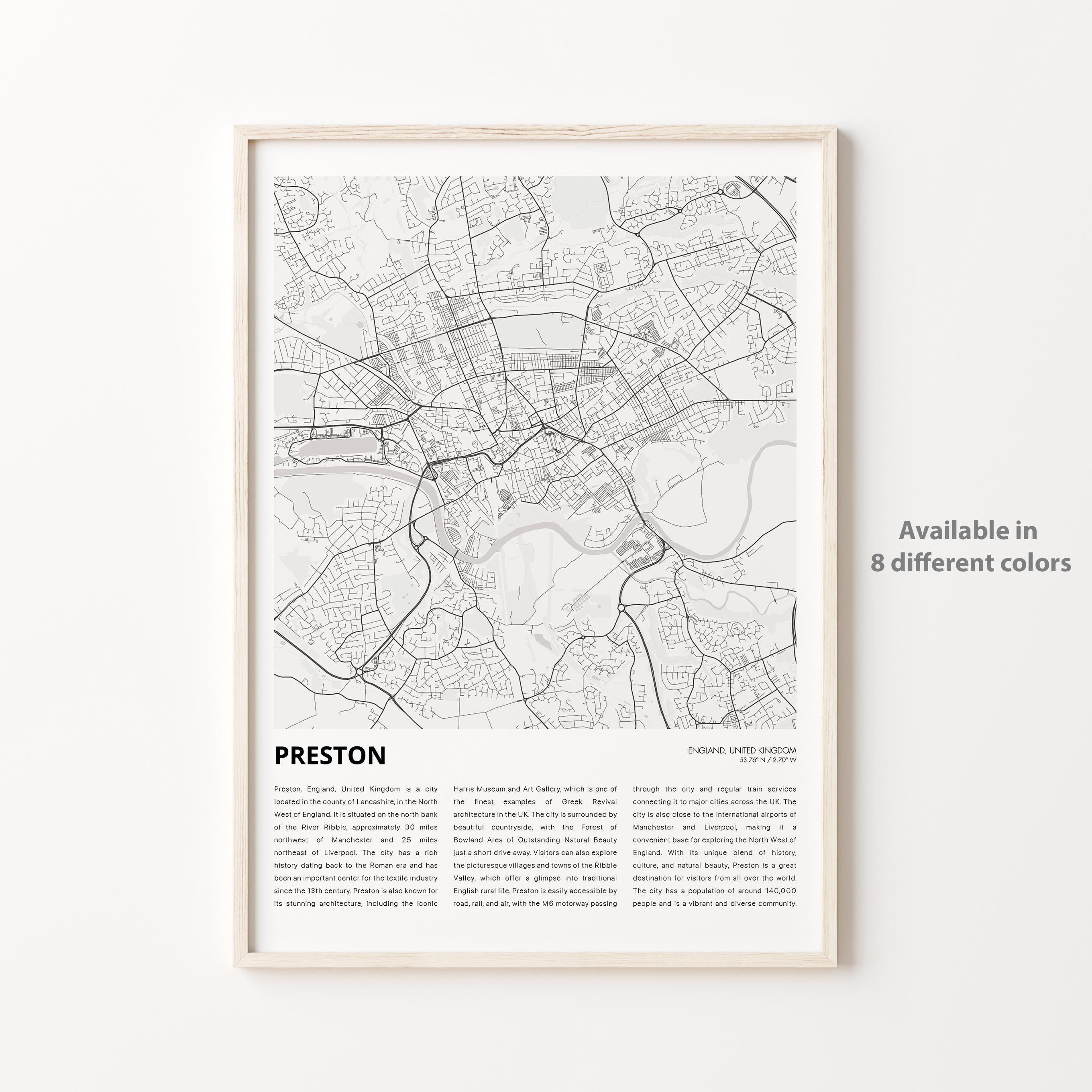 Preston Map Print, Preston Travel Map, Preston Wall Decor Art, Preston ...
