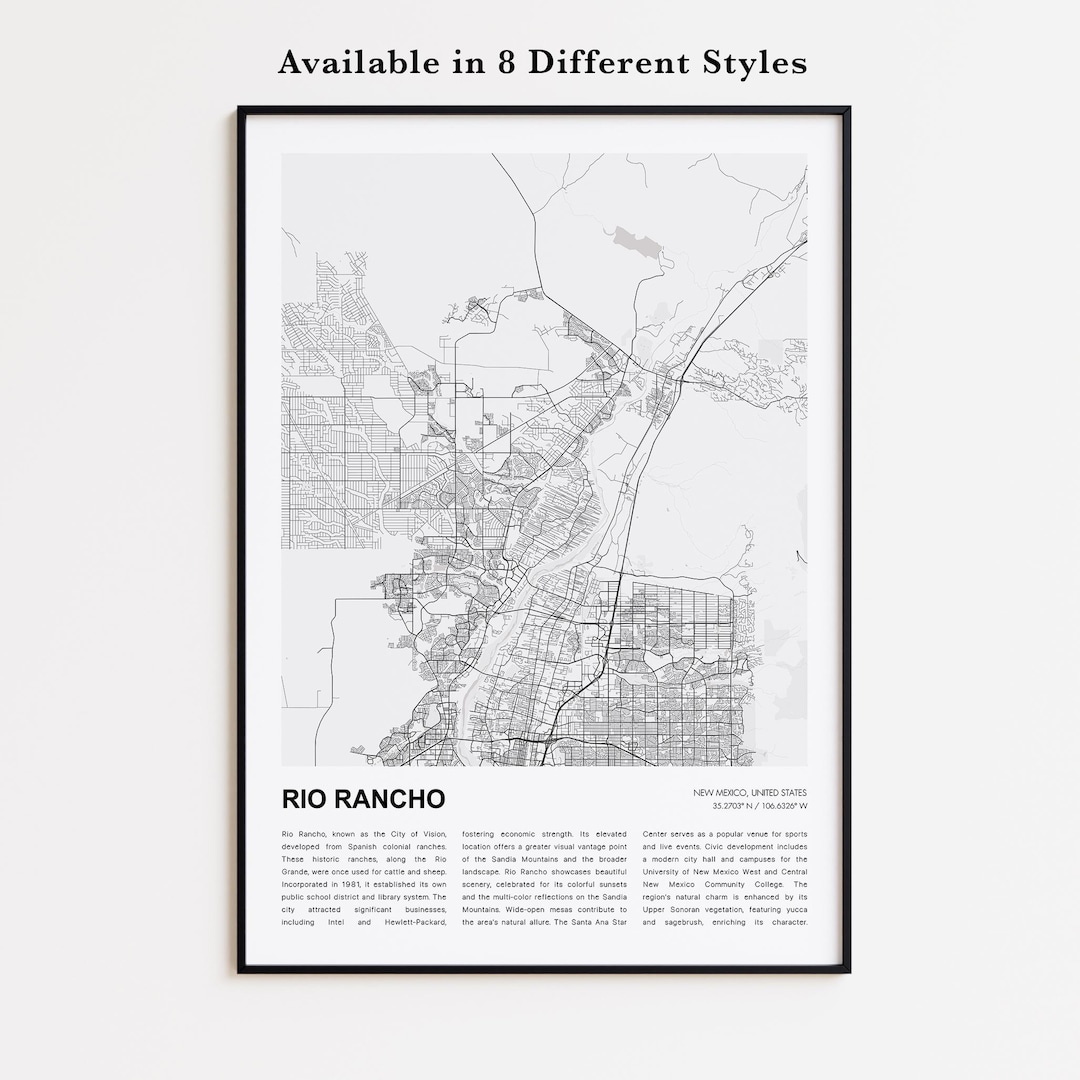 Rio Rancho Map Print, Rio Rancho Travel Map, Rio Rancho Wall Decor Art ...