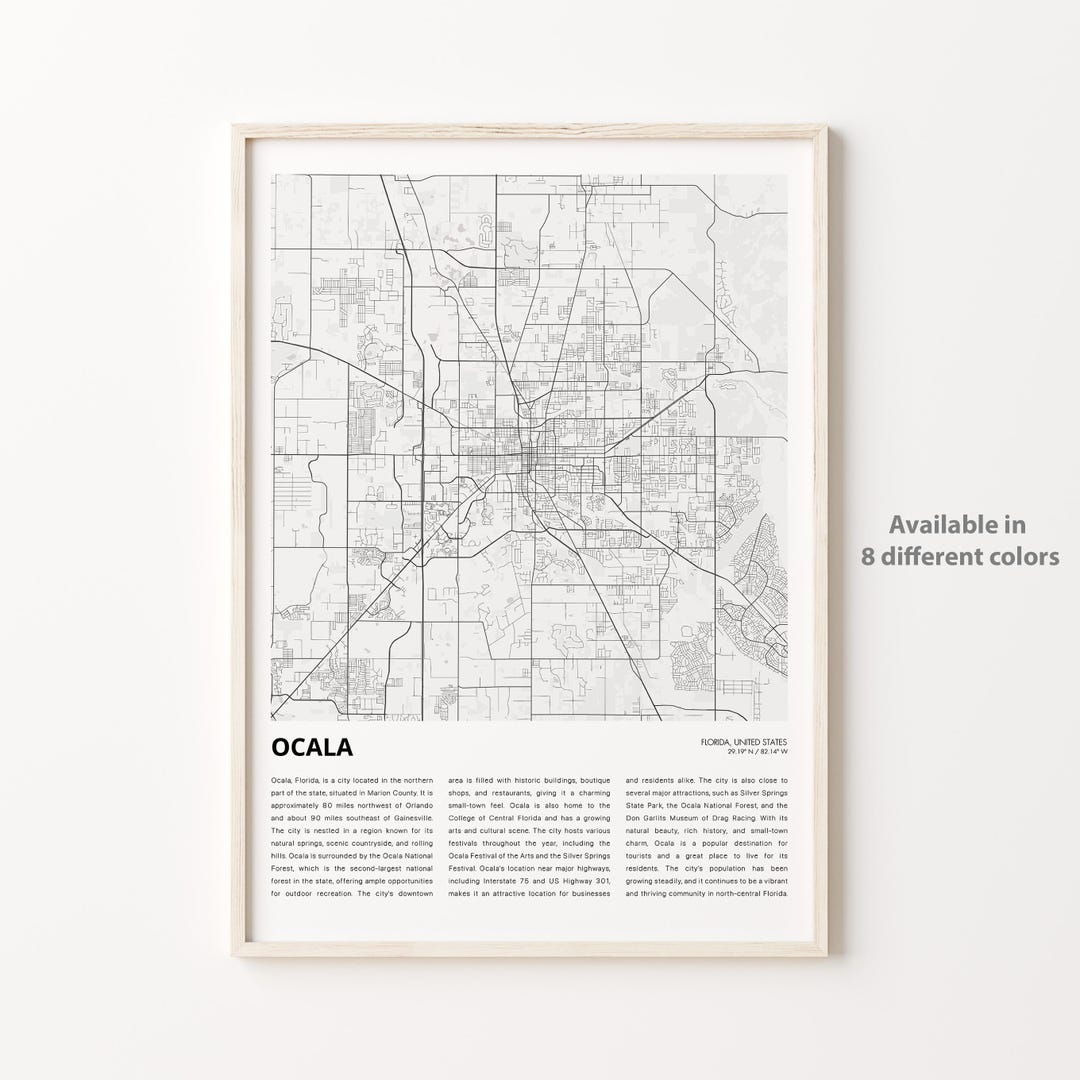 Ocala Map Print, Ocala Travel Map, Ocala Wall Decor Art, Ocala Florida ...