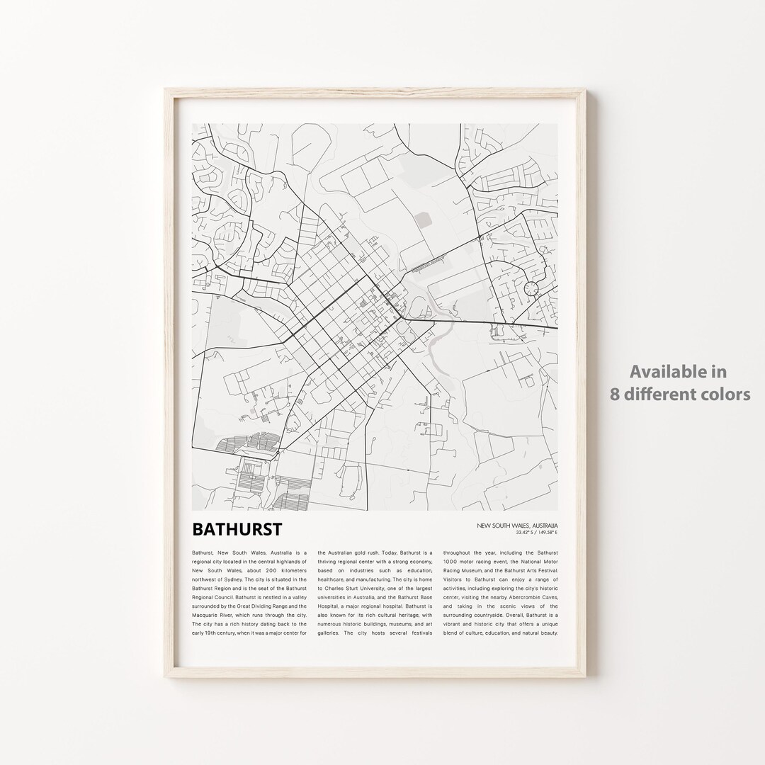 Bathurst Map Print, Bathurst Travel Map, Bathurst Wall Decor Art, Bathurst New South Wales ...