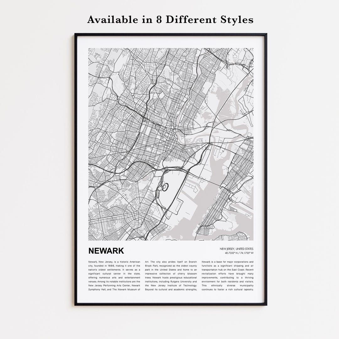 Newark Map Print, Newark Travel Map, Newark Wall Decor Art, Newark New ...