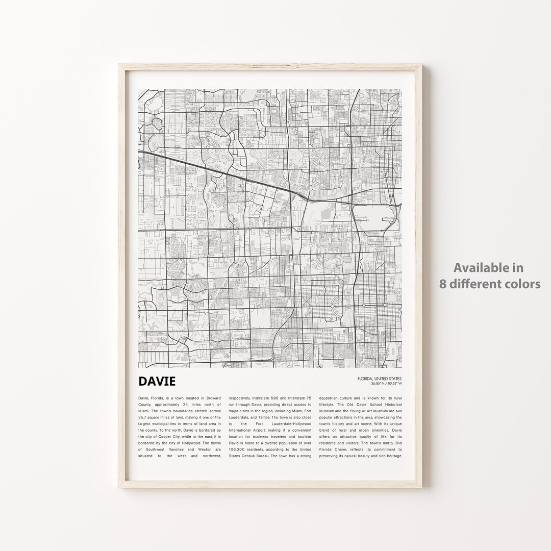 Davie Map Print, Davie Travel Map, Davie Wall Decor Art, Davie Florida ...