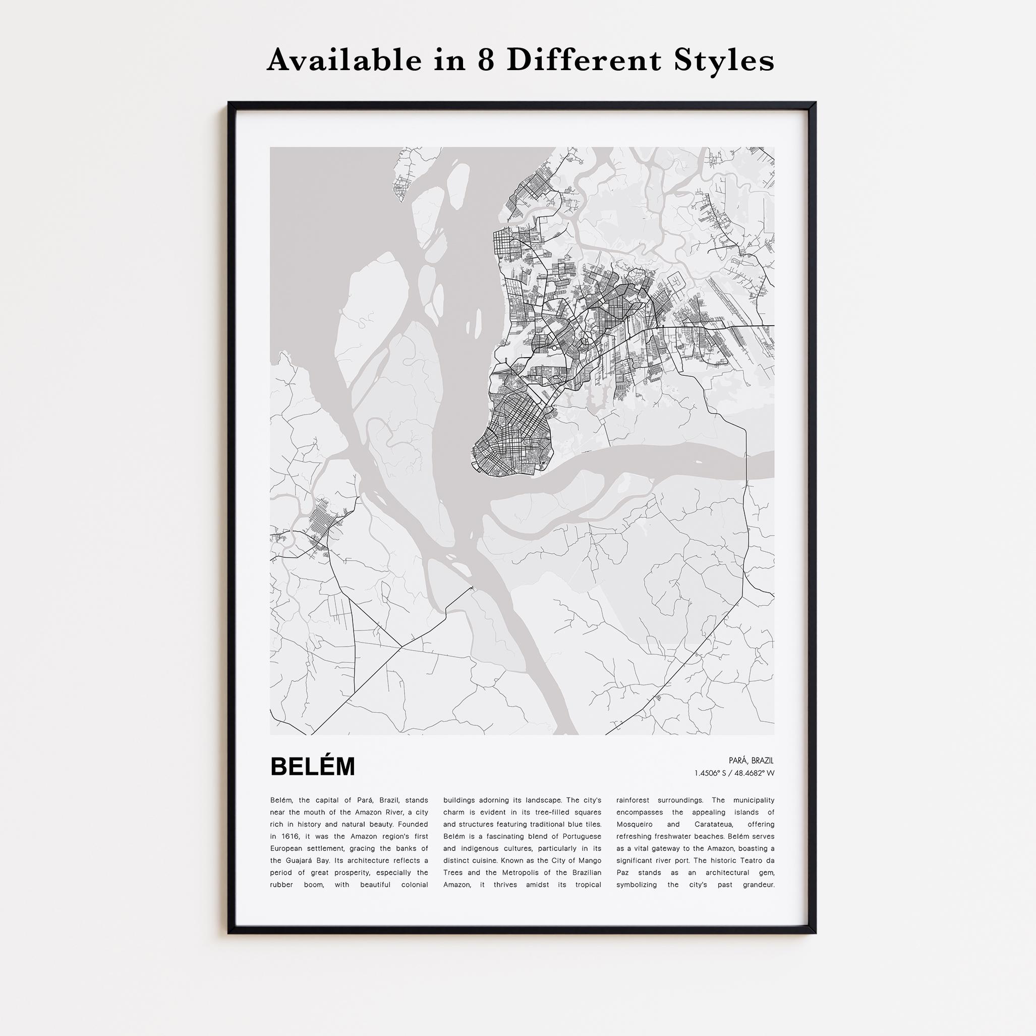 Belém Map Print, Belém Travel Map, Belém Wall Decor Art, Belém Pará ...