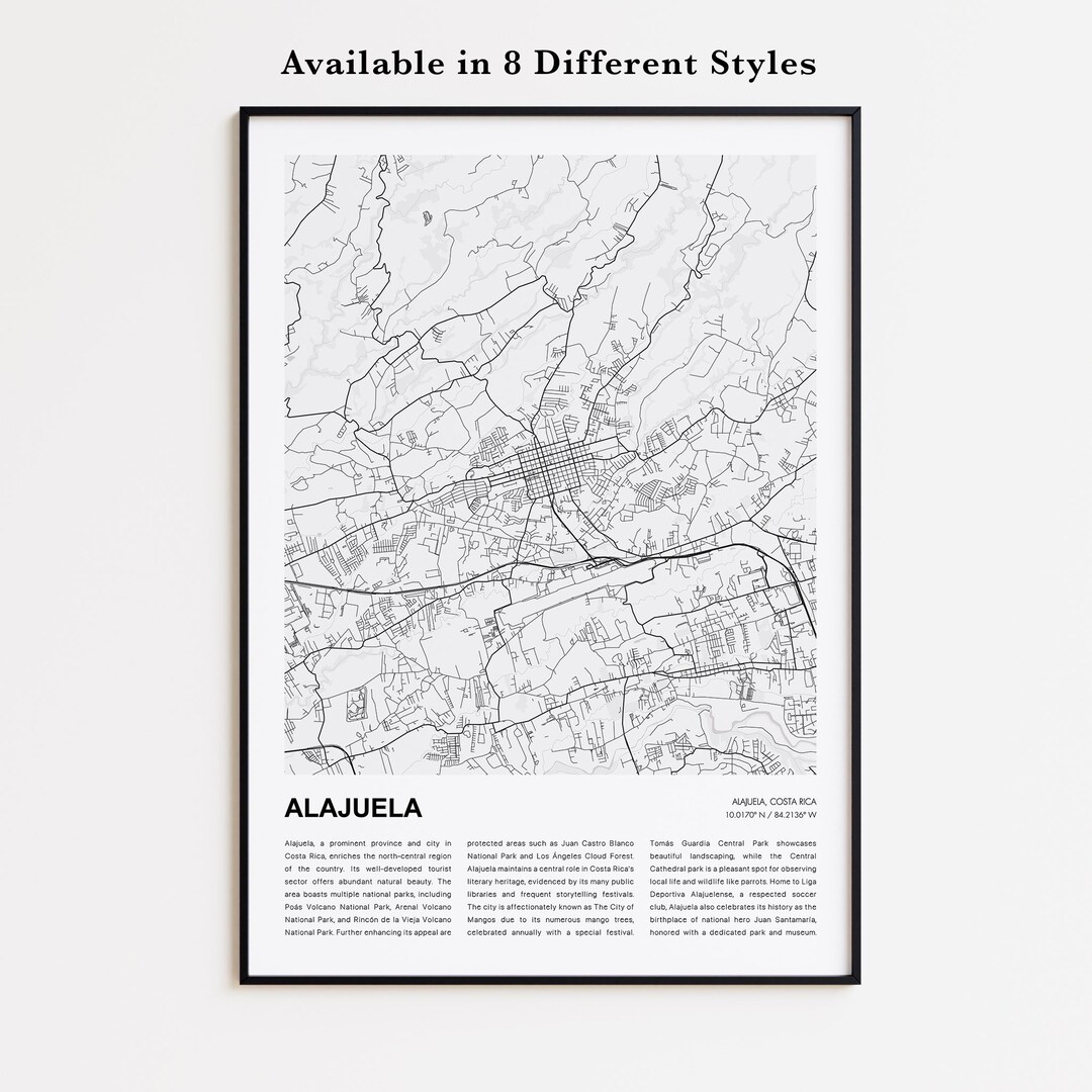 Alajuela Map Print, Alajuela Travel Map, Alajuela Wall Decor Art ...