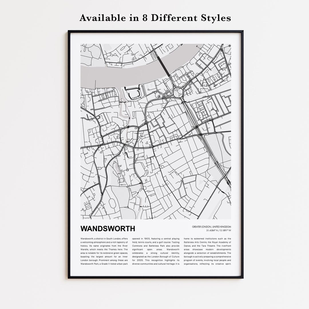 Wandsworth Map Print, Wandsworth Travel Map, Wandsworth Wall Decor Art ...