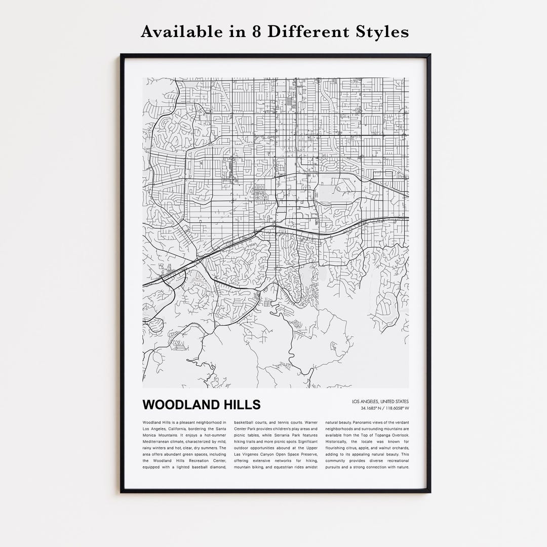 Woodland Hills Map Print, Woodland Hills Travel Map, Woodland Hills ...