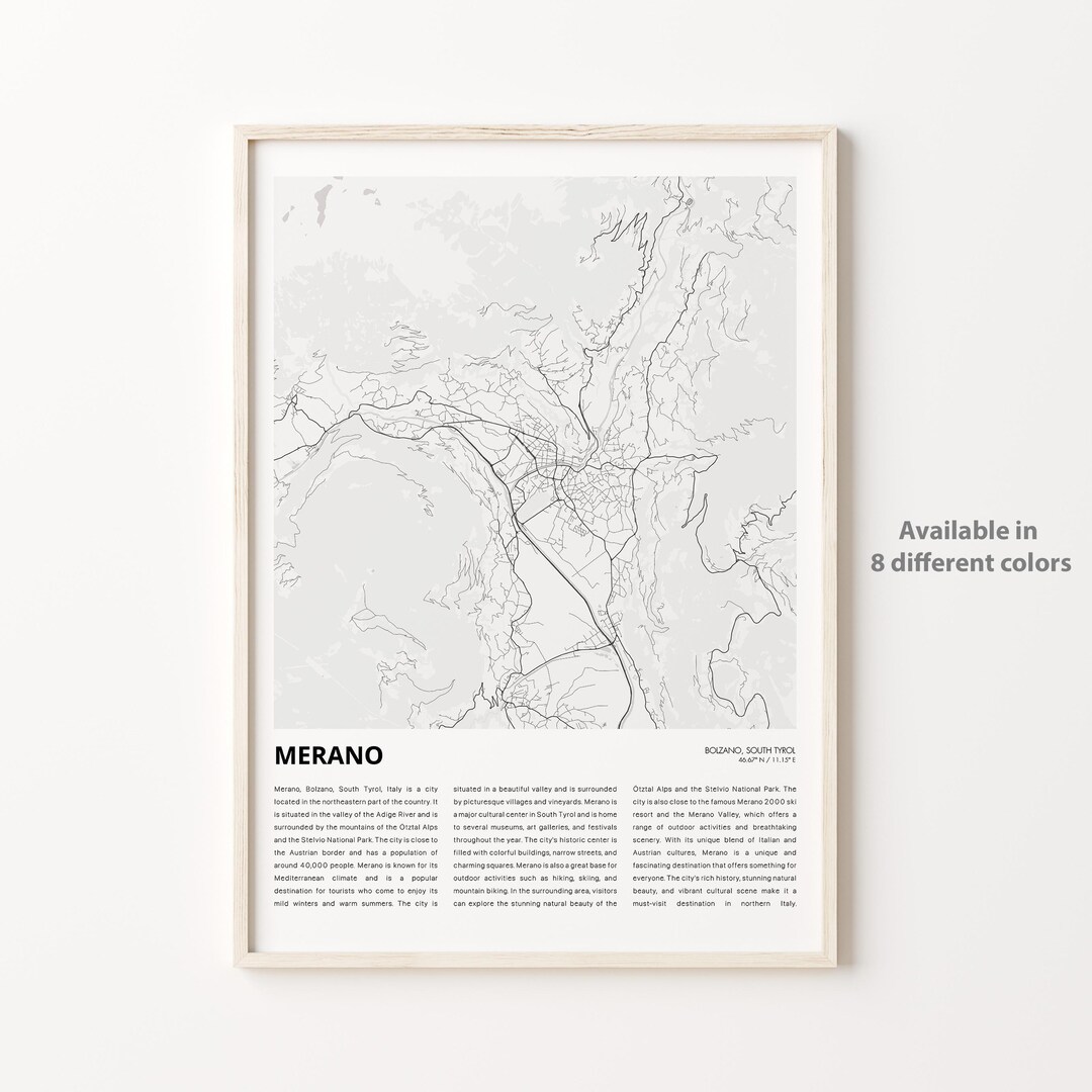 Merano Map Print, Merano Travel Map, Merano Wall Decor Art, Merano ...
