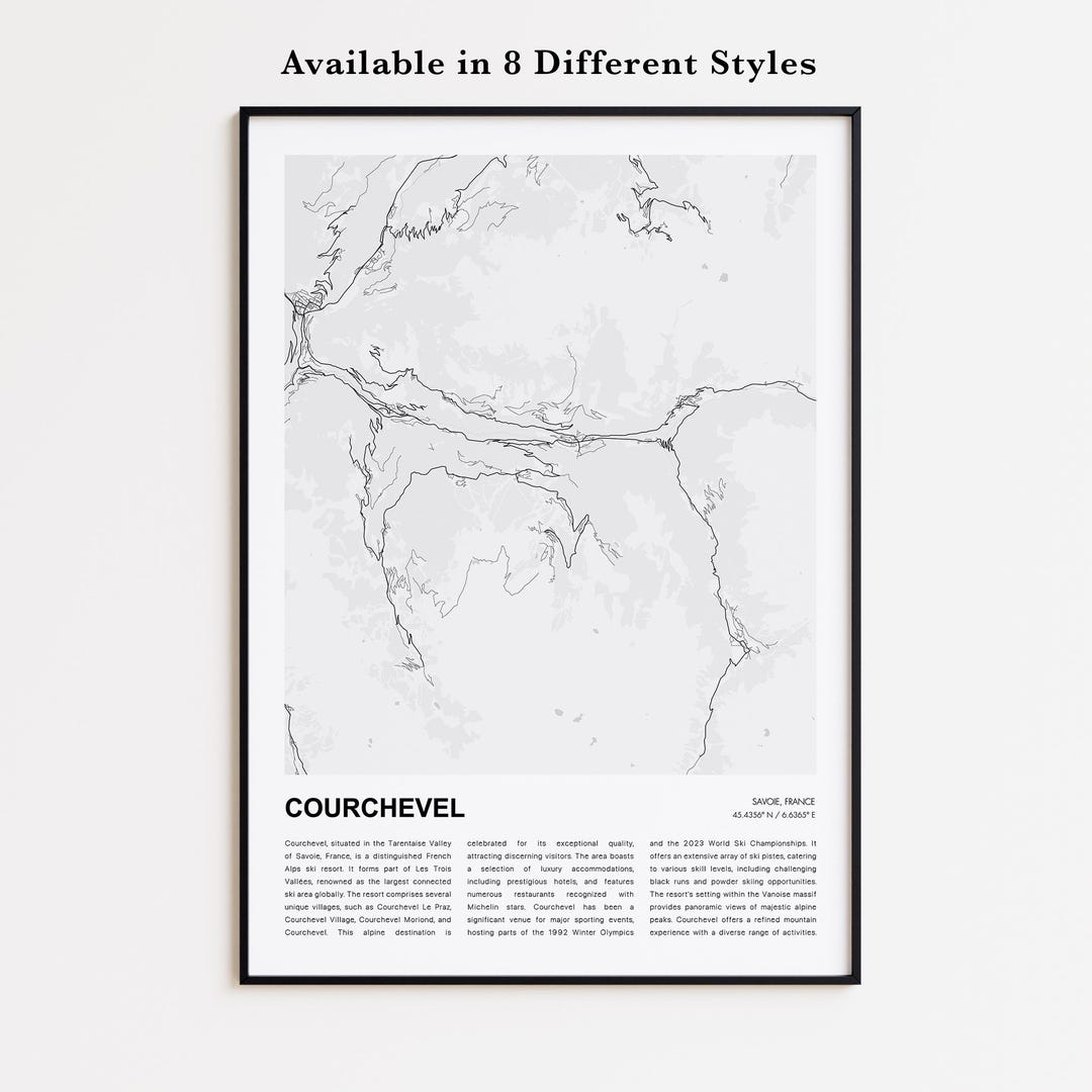 Courchevel Map Print, Courchevel Travel Map, Courchevel Wall Decor Art ...