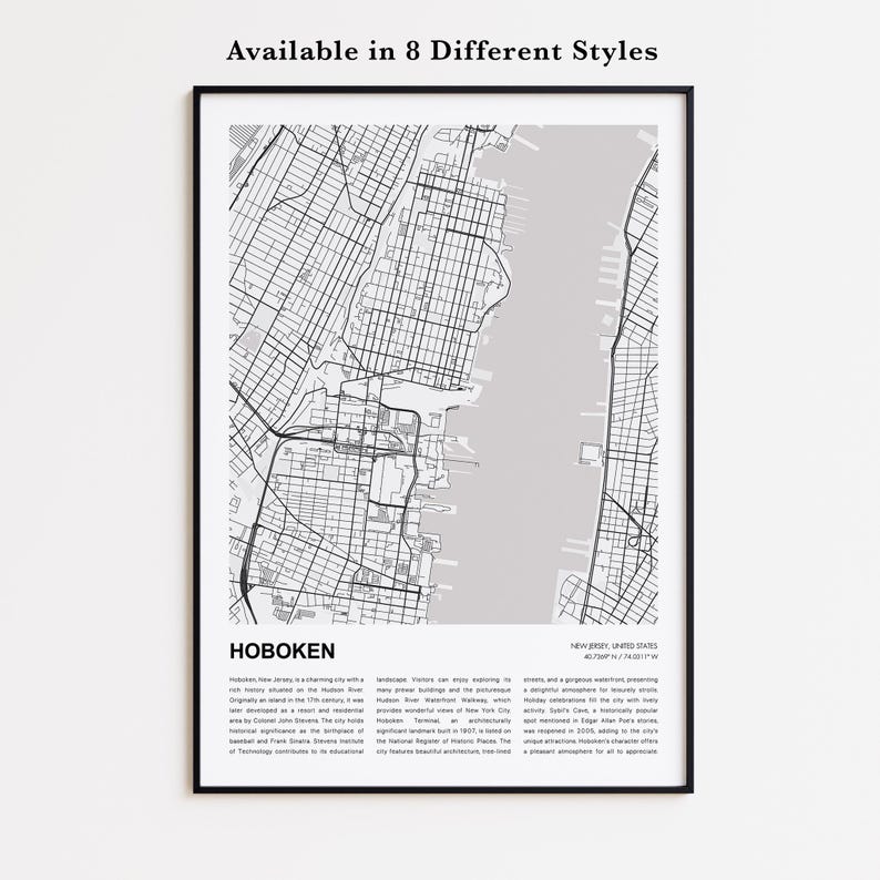 Hoboken Map Print, Hoboken Travel Map, Hoboken Wall Decor Art, Hoboken ...