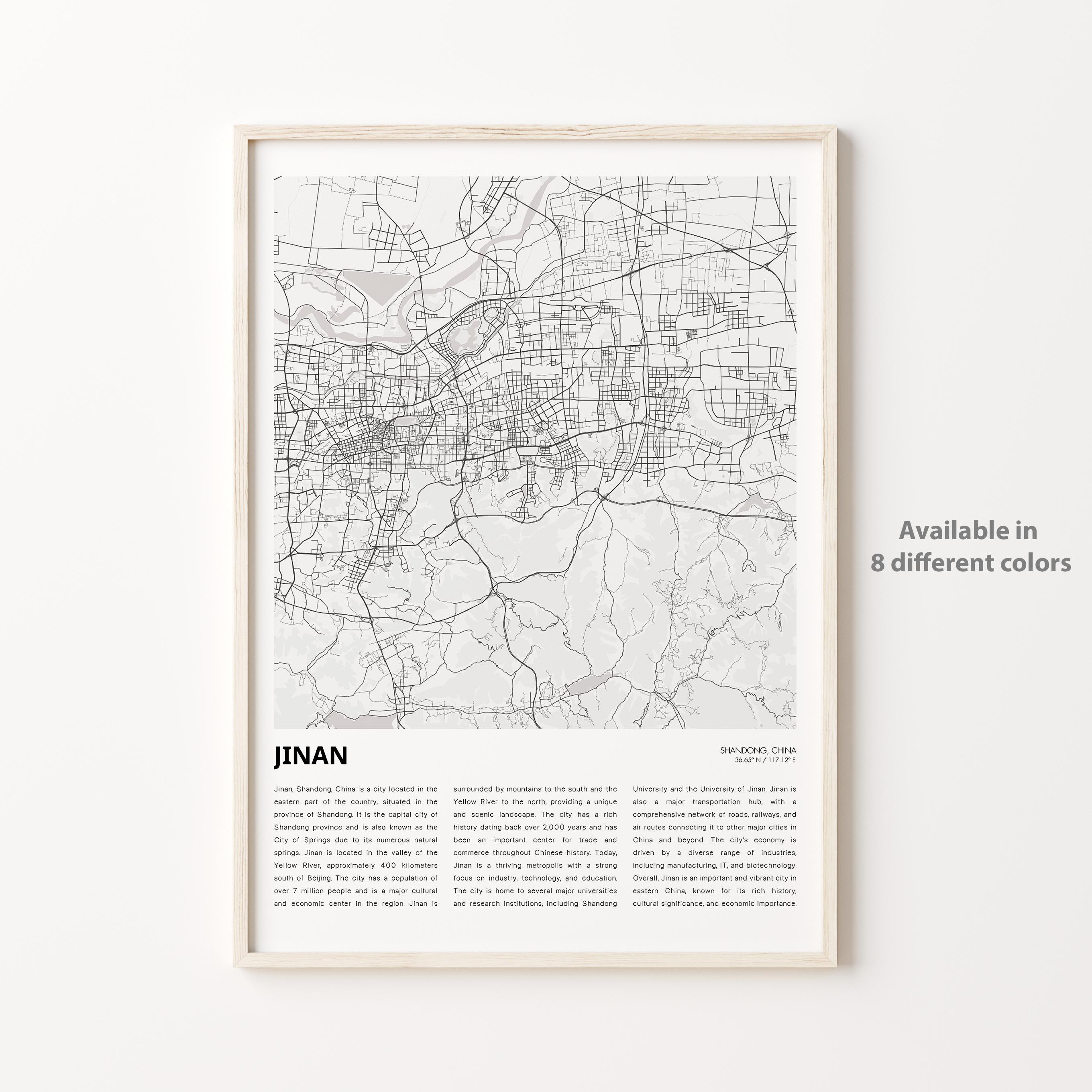 Jinan Map Print, Jinan Travel Map, Jinan Wall Decor Art, Jinan Shandong ...