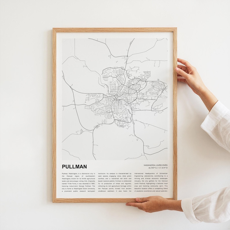 Pullman Map Print, Pullman Travel Map, Pullman Wall Decor Art, Pullman ...