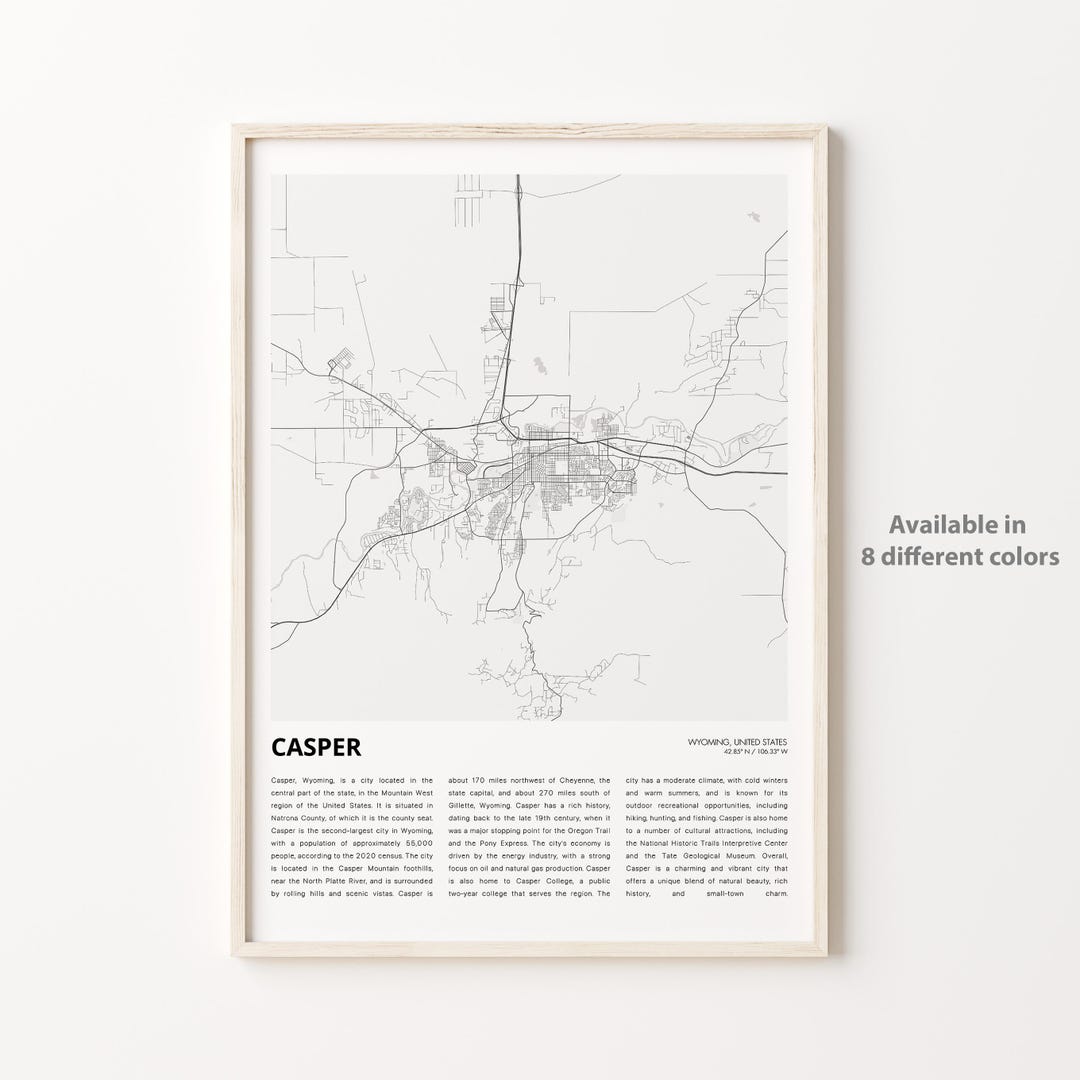Casper Map Print, Casper Travel Map, Casper Wall Decor Art, Casper ...