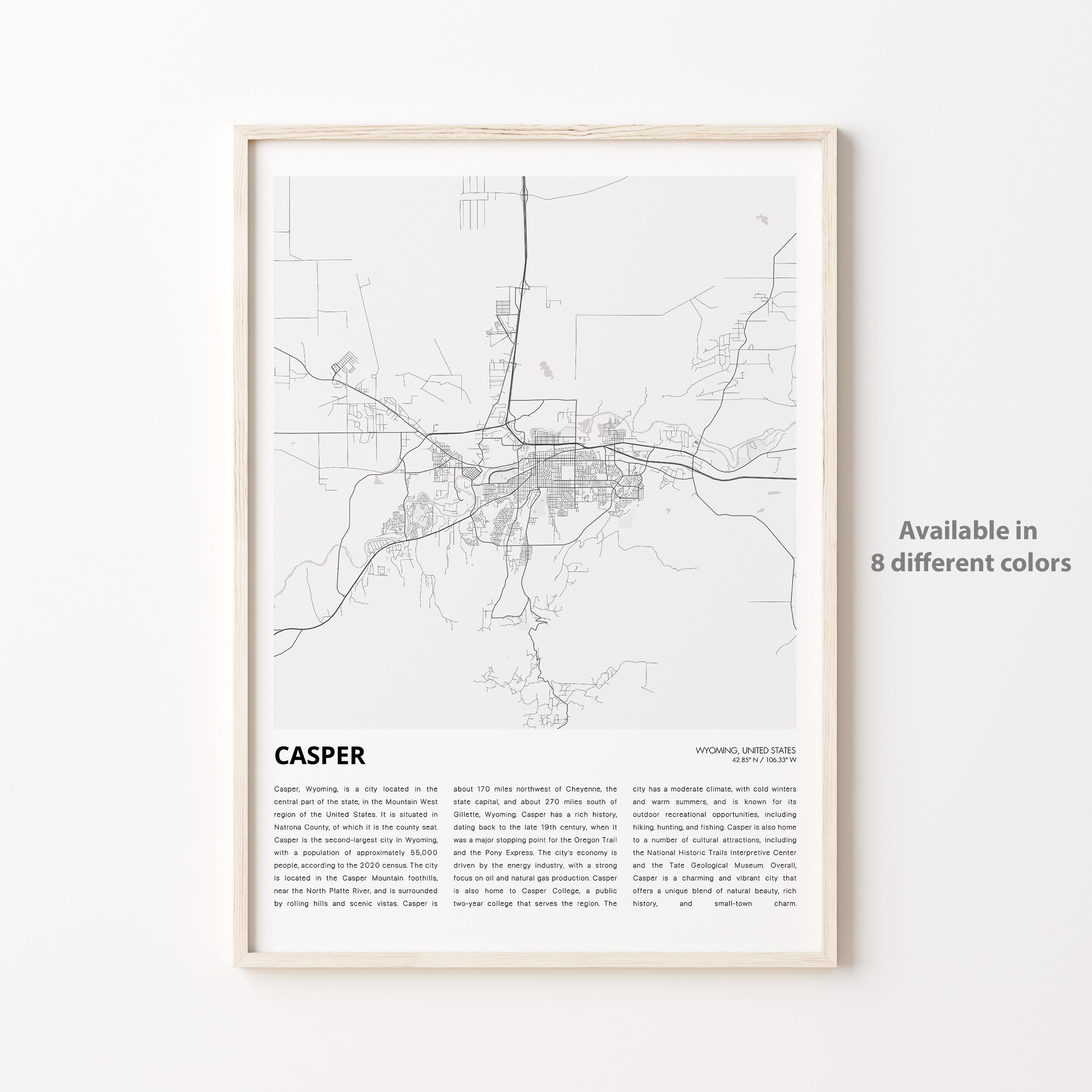 Casper Map Print, Casper Travel Map, Casper Wall Decor Art, Casper ...