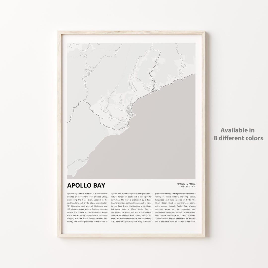 Apollo Bay Map Print, Apollo Bay Travel Map, Apollo Bay Wall Decor Art ...