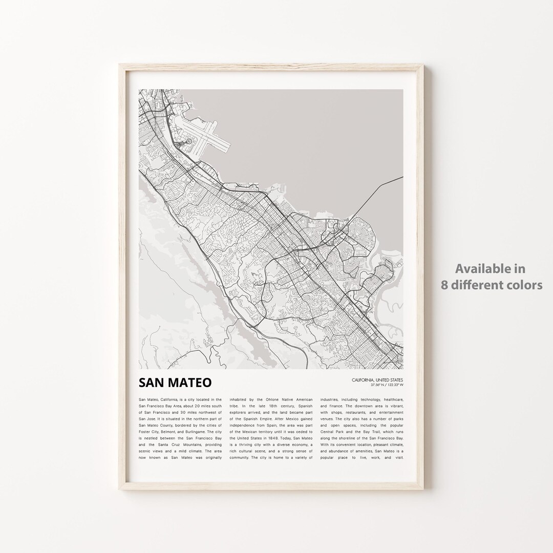 San Mateo Map Print, San Mateo Travel Map, San Mateo Wall Decor Art ...