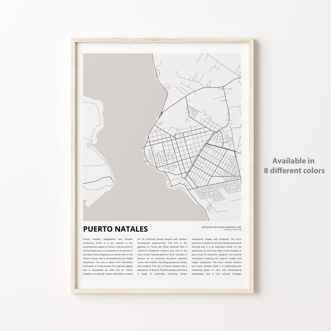 Puerto Natales Map Print, Puerto Natales Travel Map, Puerto Natales ...