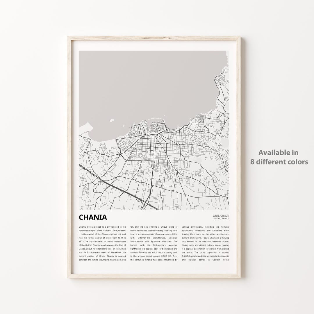 Chania Map Print, Chania Travel Map, Chania Wall Decor Art, Chania ...
