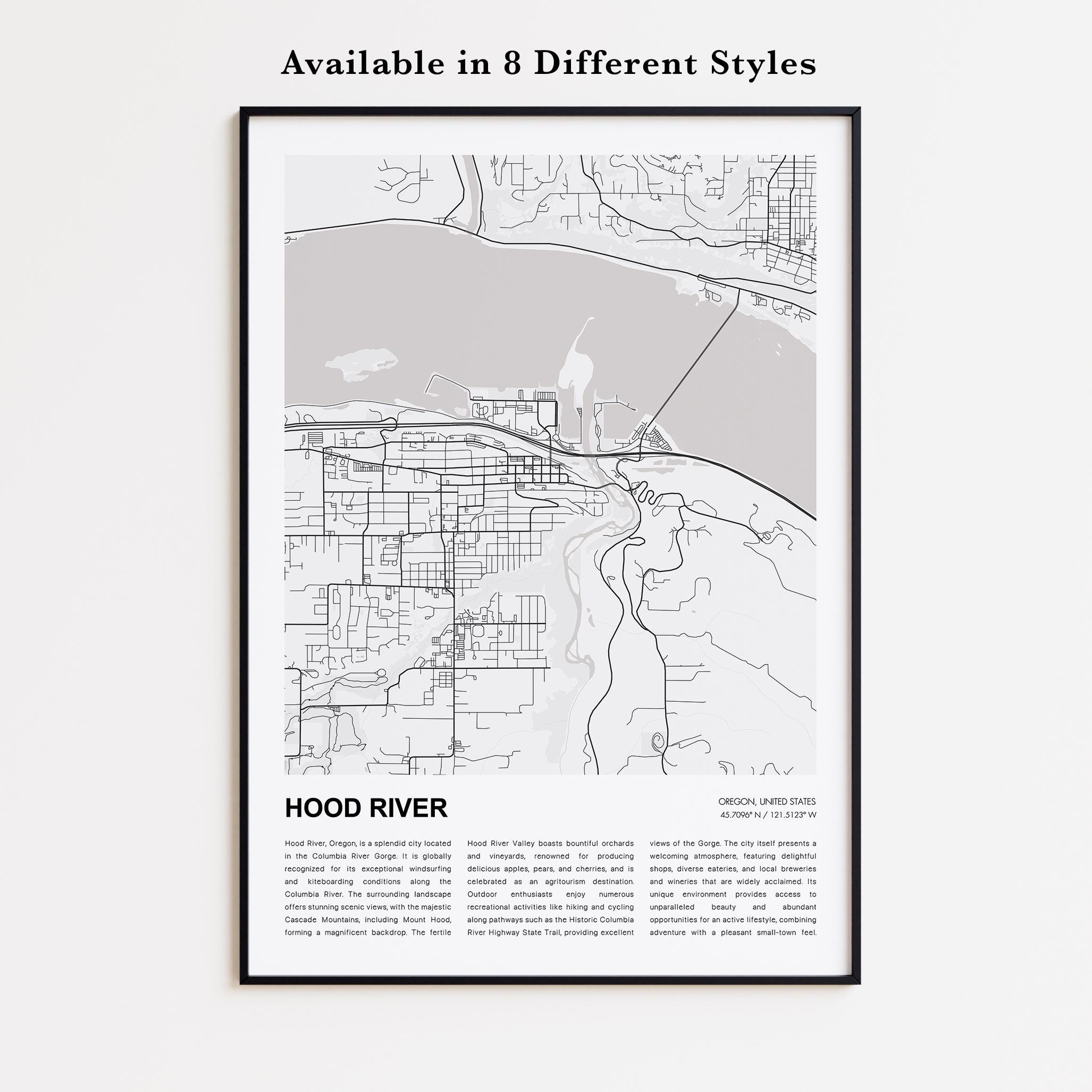 Hood River Map Print, Hood River Travel Map, Hood River Wall Decor Art ...