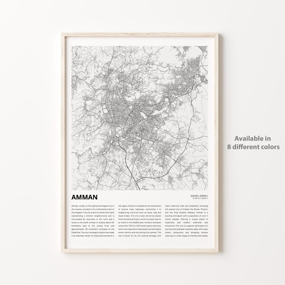 Amman Map Print, Amman Travel Map, Amman Wall Decor Art, Amman Amman ...