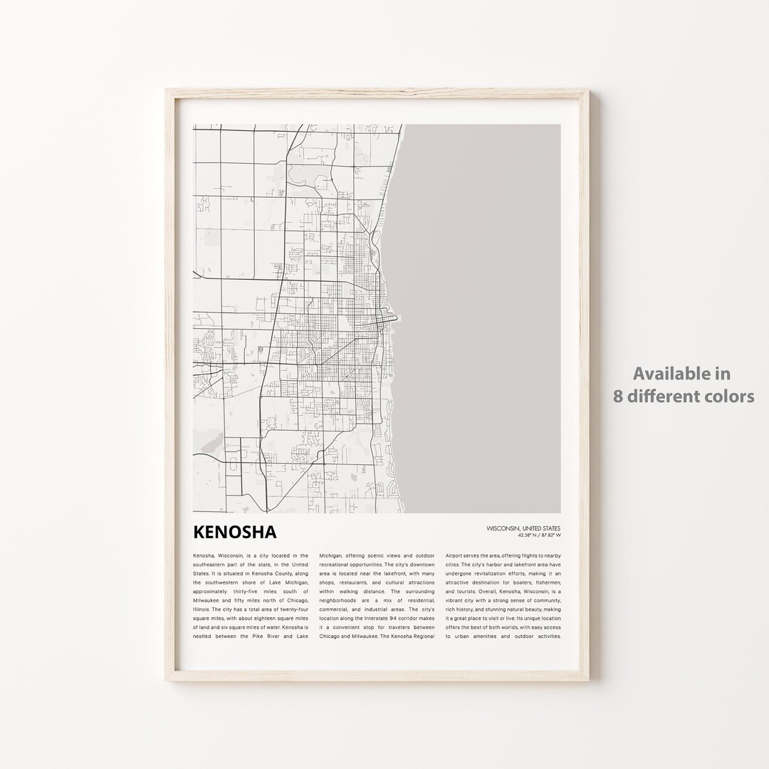 Kenosha Map Print, Kenosha Travel Map, Kenosha Wall Decor Art, Kenosha ...