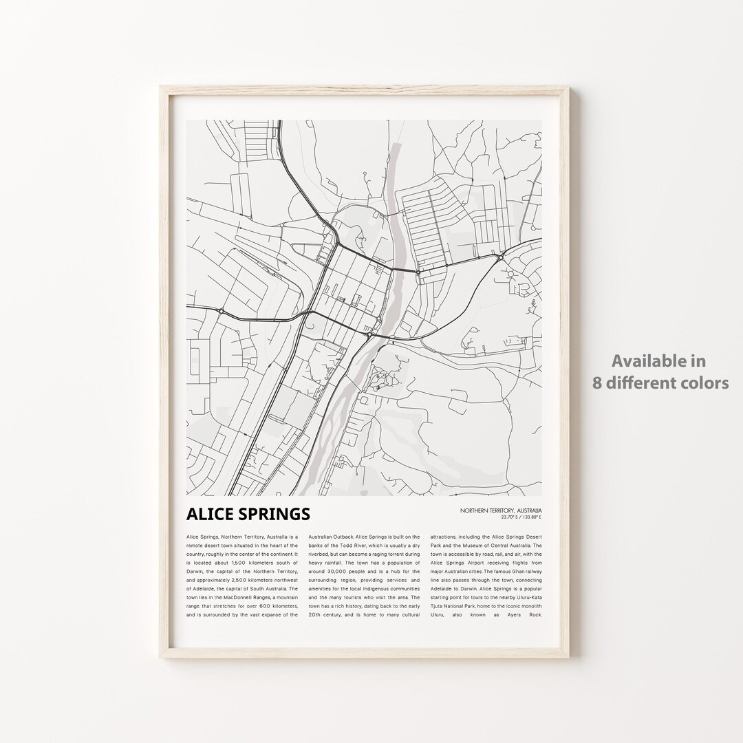 Alice Springs Map Print, Alice Springs Travel Map, Alice Springs Wall ...