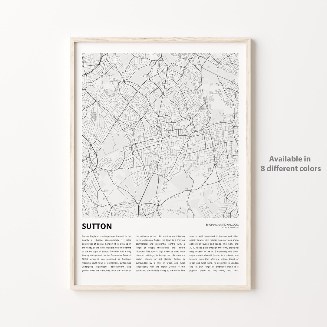 Sutton Map Print, Sutton Travel Map, Sutton Wall Decor Art, Sutton ...