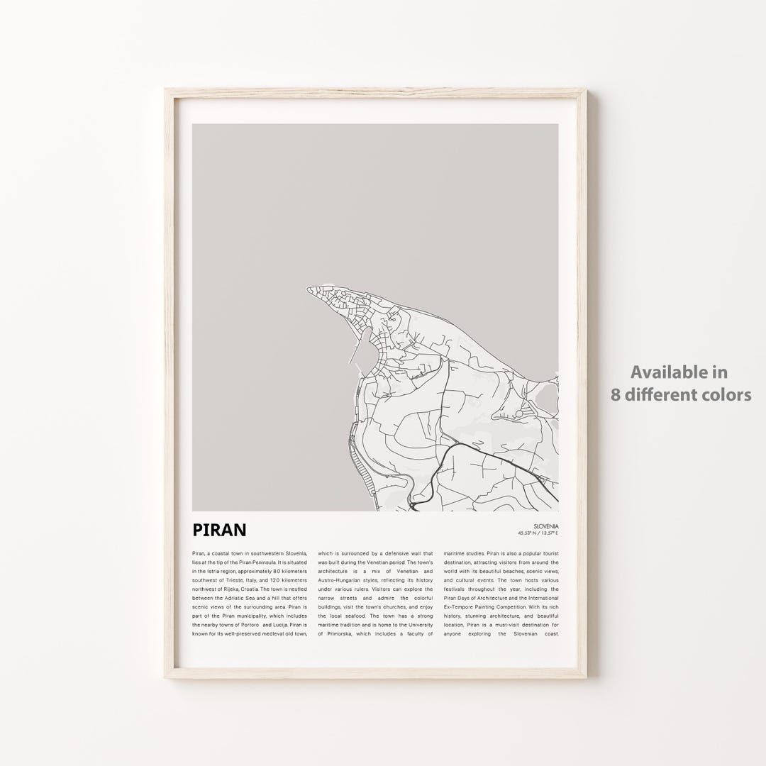 Impresión de mapa de Piran, mapa de viaje de Piran, arte de decoración ...