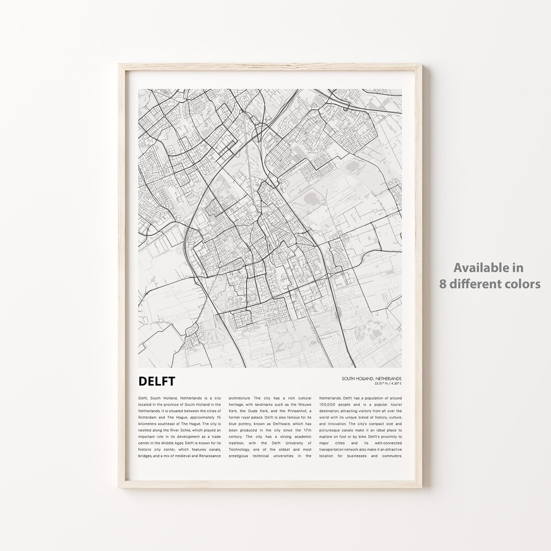 Delft Map Print, Delft Travel Map, Delft Wall Decor Art, Delft South ...