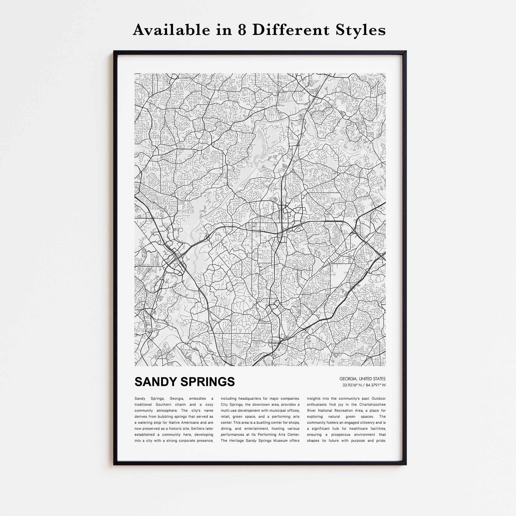 Sandy Springs Map Print, Sandy Springs Travel Map, Sandy Springs Wall ...