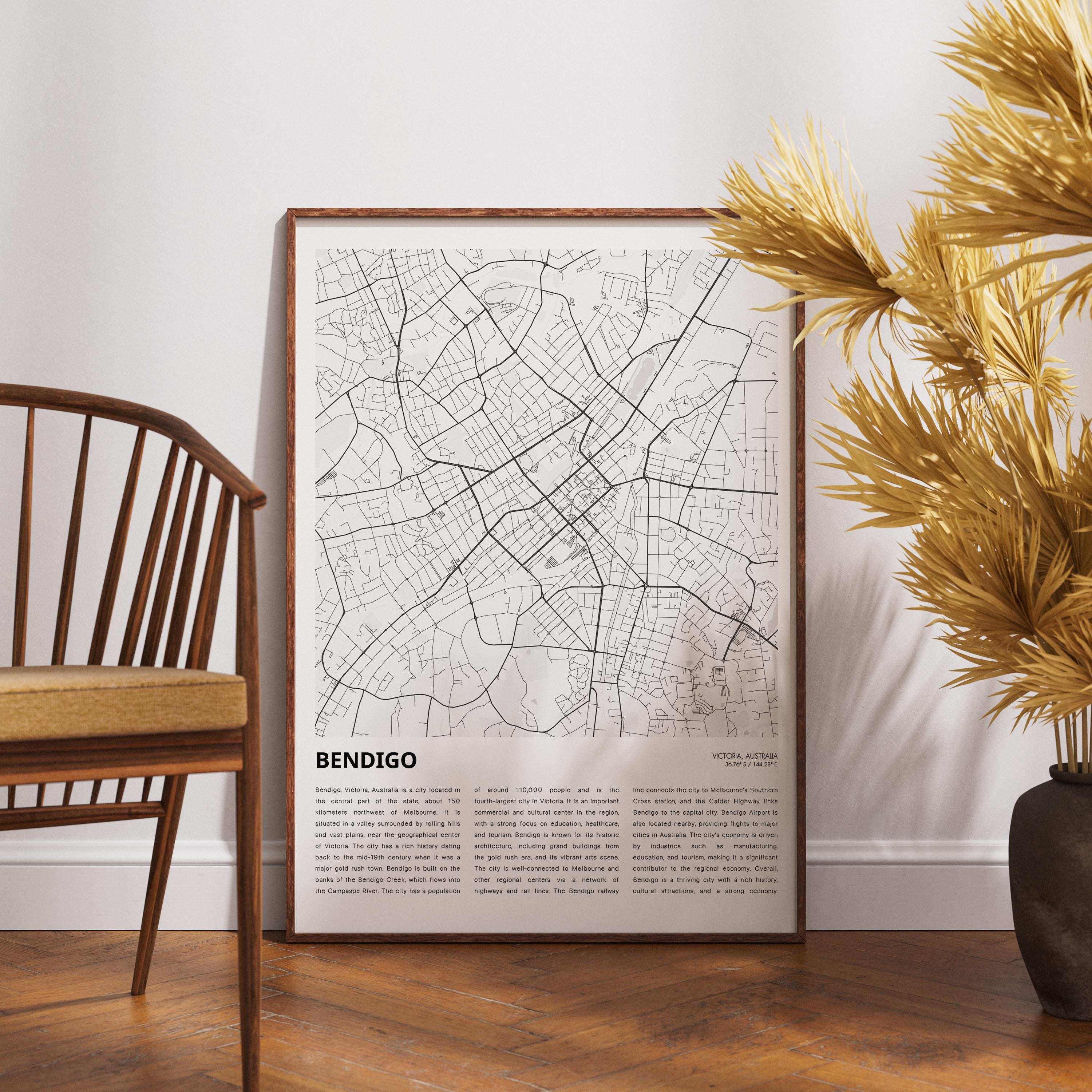 Bendigo Map Print, Bendigo Travel Map, Bendigo Wall Decor Art, Bendigo ...
