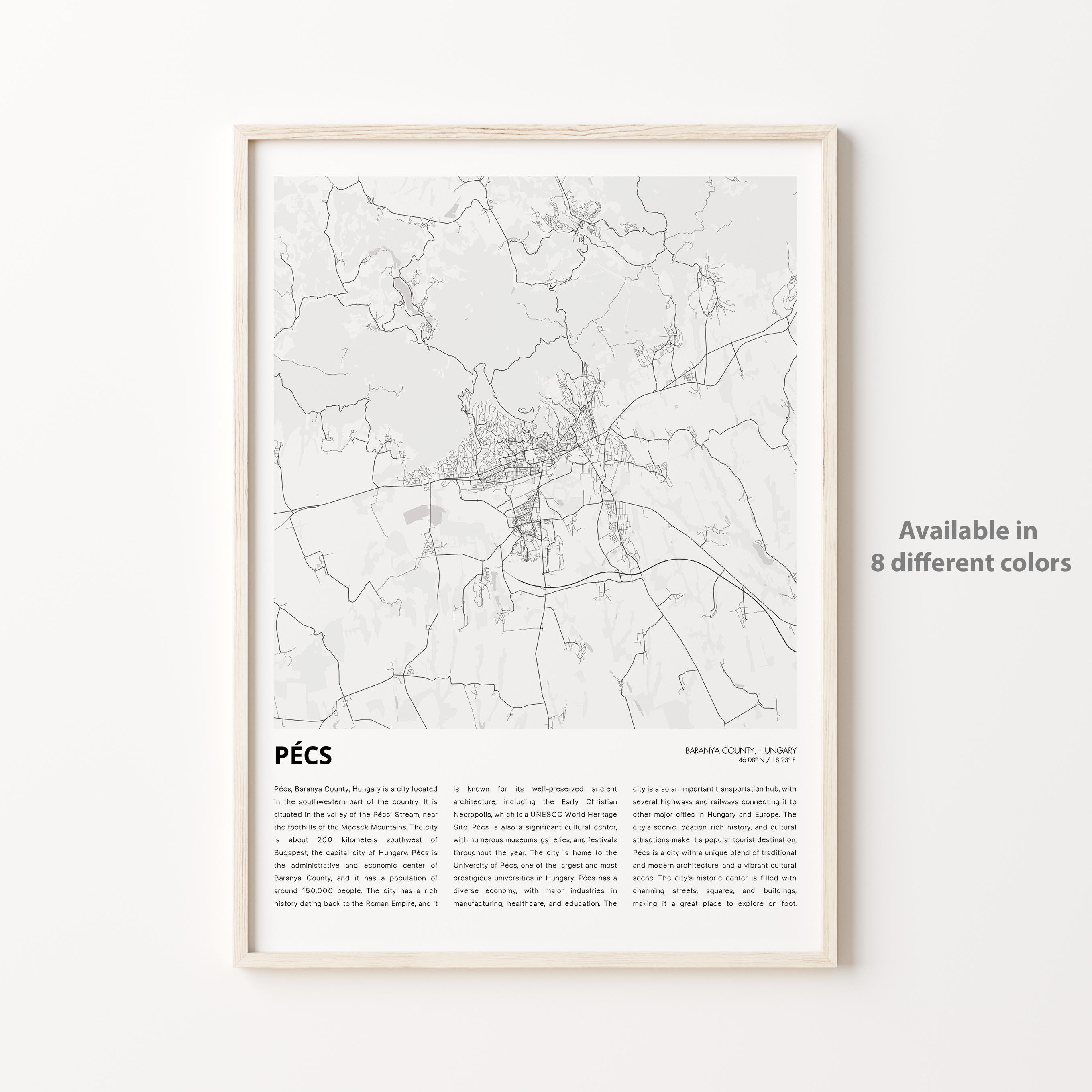 Pécs Map Print, Pécs Travel Map, Pécs Wall Decor Art, Pécs Baranya ...