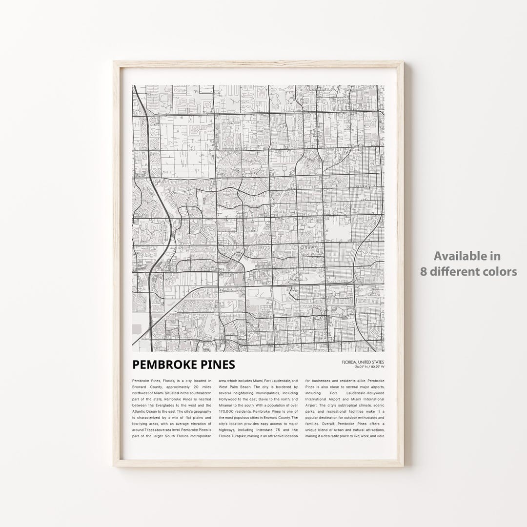 Pembroke Pines Map Print, Pembroke Pines Travel Map, Pembroke Pines ...