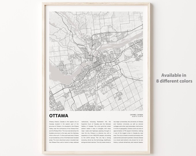 Ottawa Vintage Map Poster Wall Art City Artwork Print Antique, Rustic ...